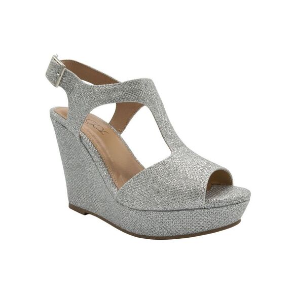 Sugar | Shoes | Sugar Womens Silver Glitter Open Toe Wedge Buckle Dress ...